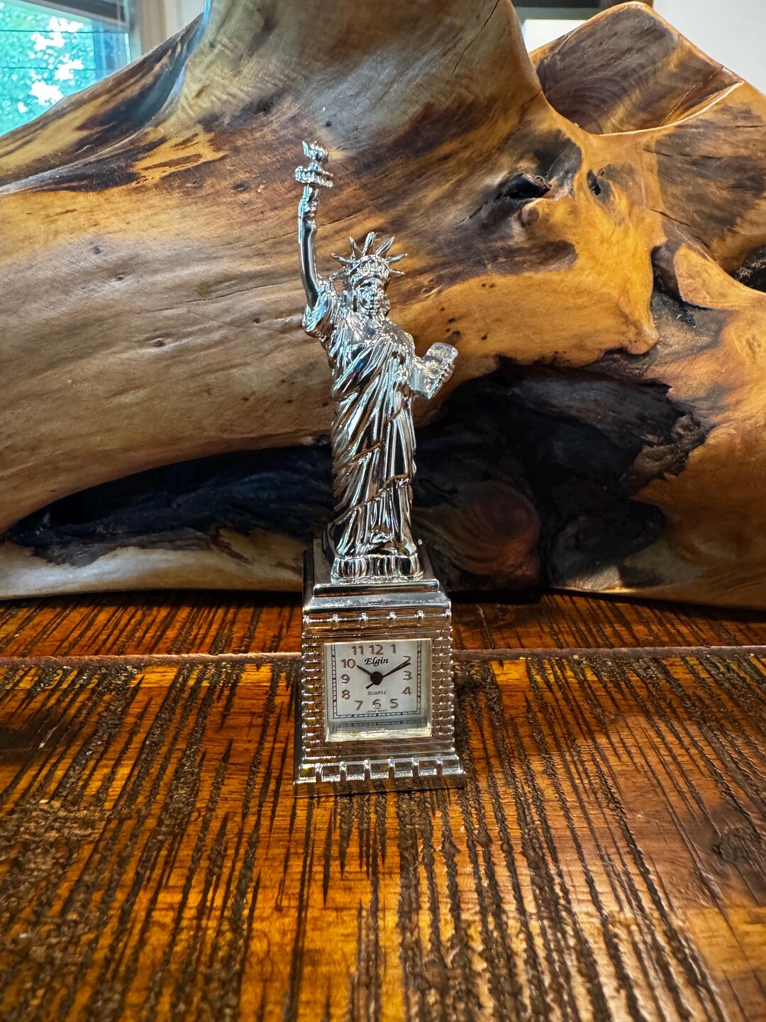 Elgin Statue of Liberty Mini Clock — Silver-tone Quartz Pedestal ...