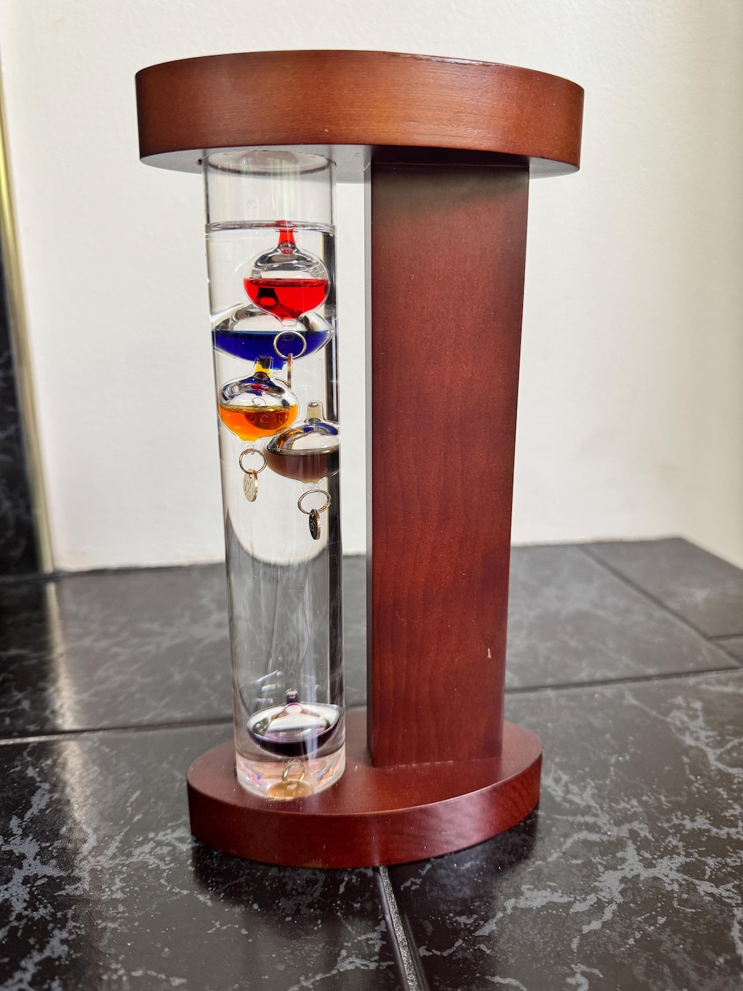 Galileo Thermometer With Wood Stand Great Design Desk Top Floating ...