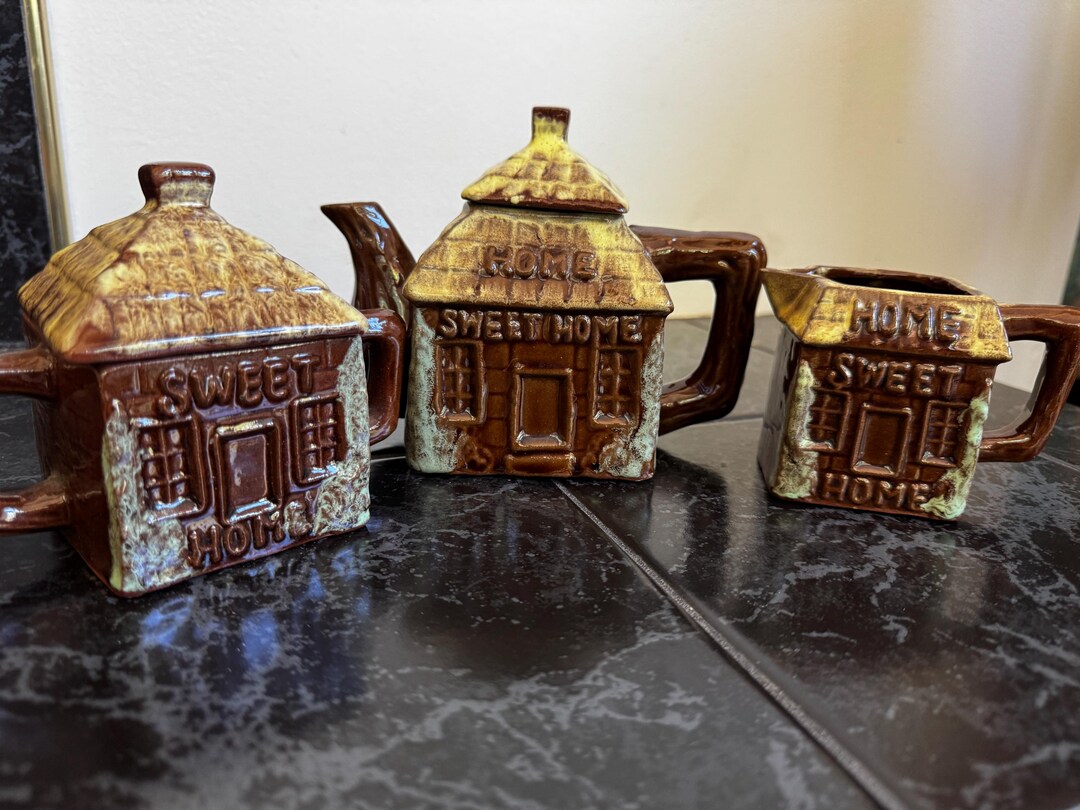 Vintage “home Sweet Home” Cottageware Tea Set – Teapot, Lidded Jar ...