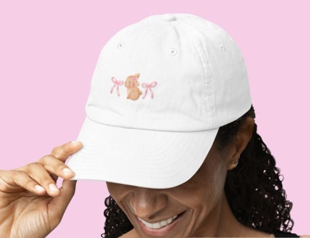 Bunny Baseball Cap, Pink Bow Hat, Cute Rabbit Cap, Coquette Low Profile ...