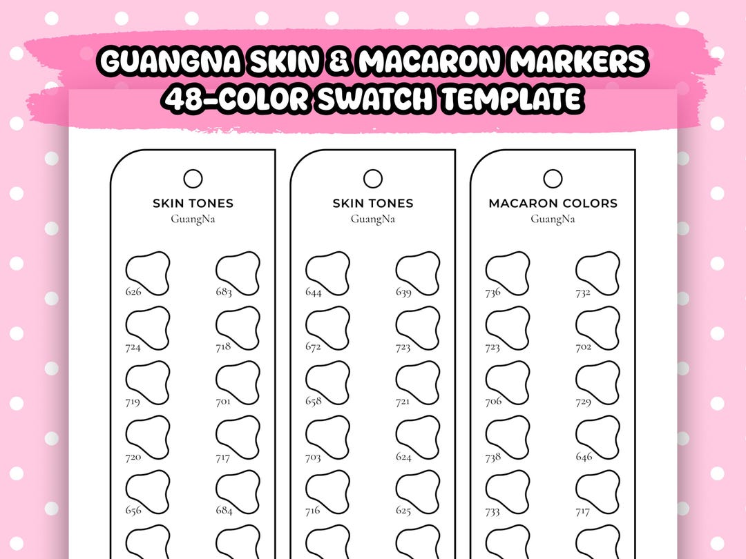 Printable Guangna Skin & Macaron 48-color Swatch Template | DIY Brush ...