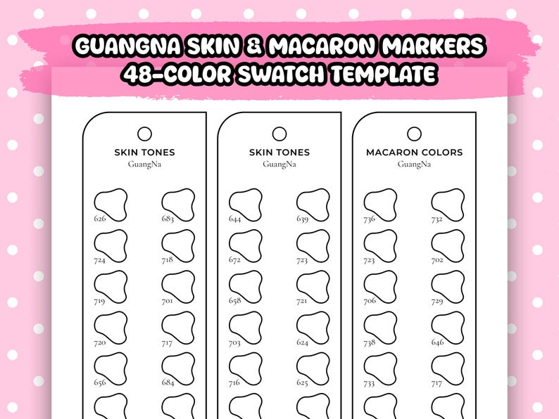 Printable Guangna Skin & Macaron 48-color Swatch Template | DIY Brush ...