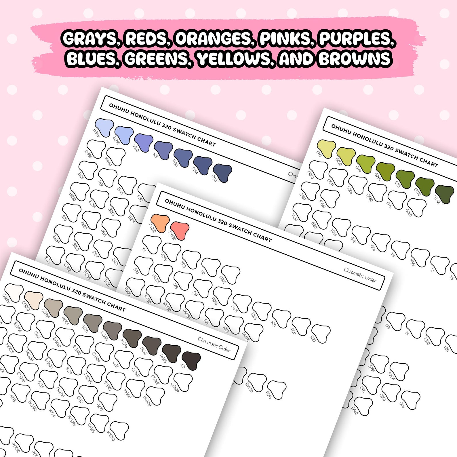 Printable Ohuhu 320 Honolulu Marker Swatch Charts | Chromatic Order ...