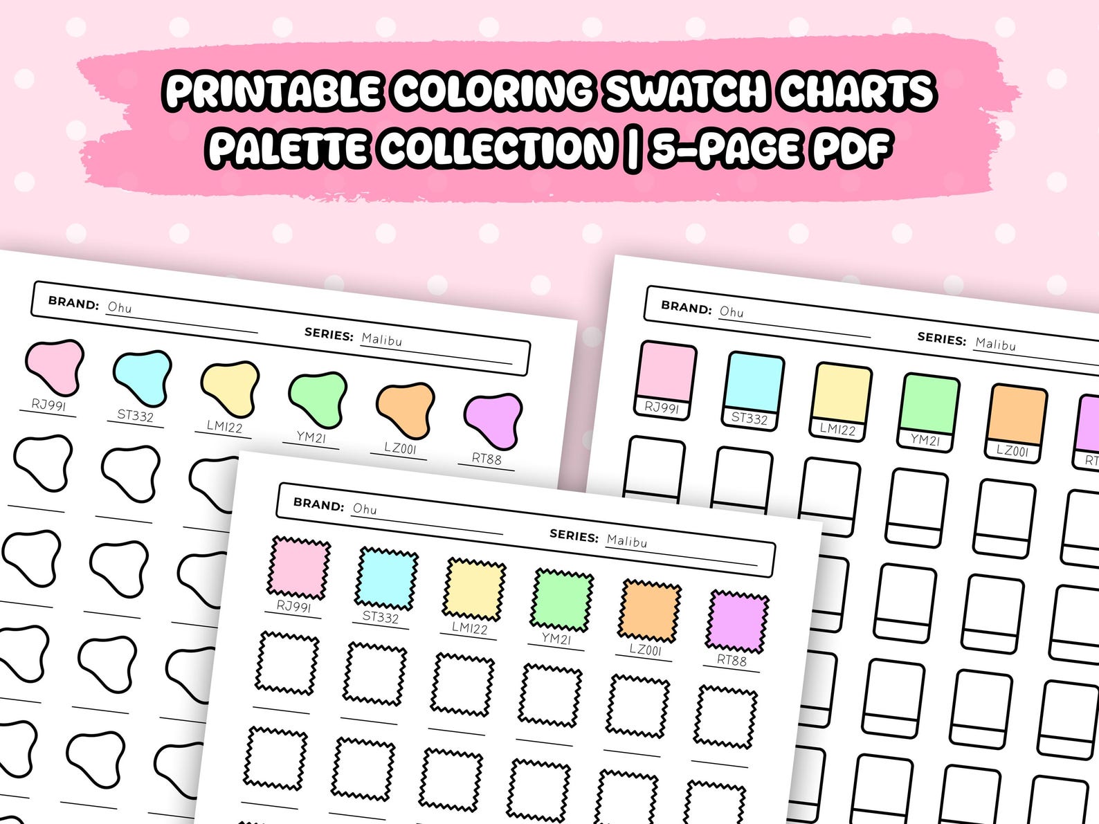 Printable Coloring Swatch Charts PDF | cute Alcohol and Acrylic Marker ...