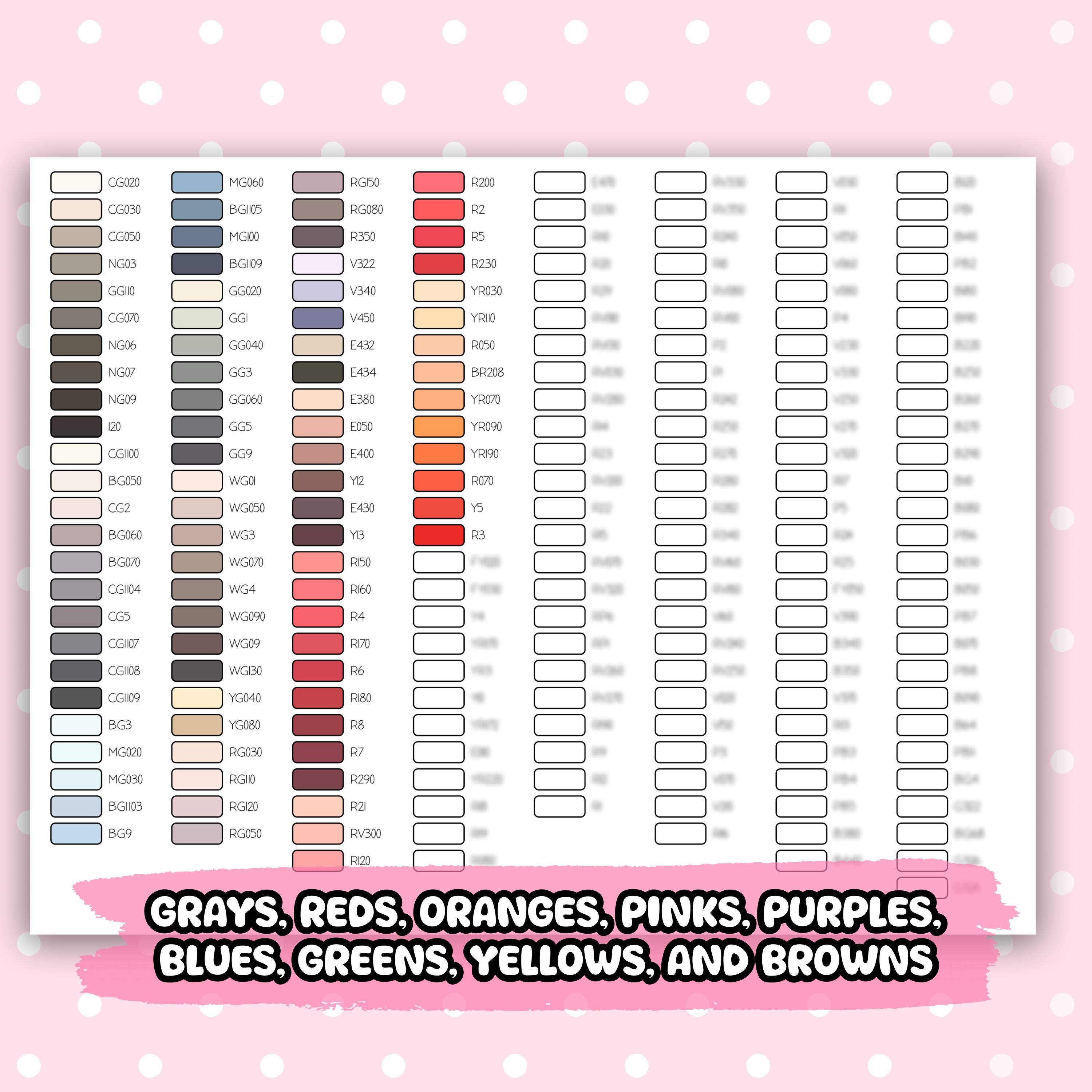 Printable Ohuhu 320 Honolulu Marker Swatch Cards | Chromatic Guide ...