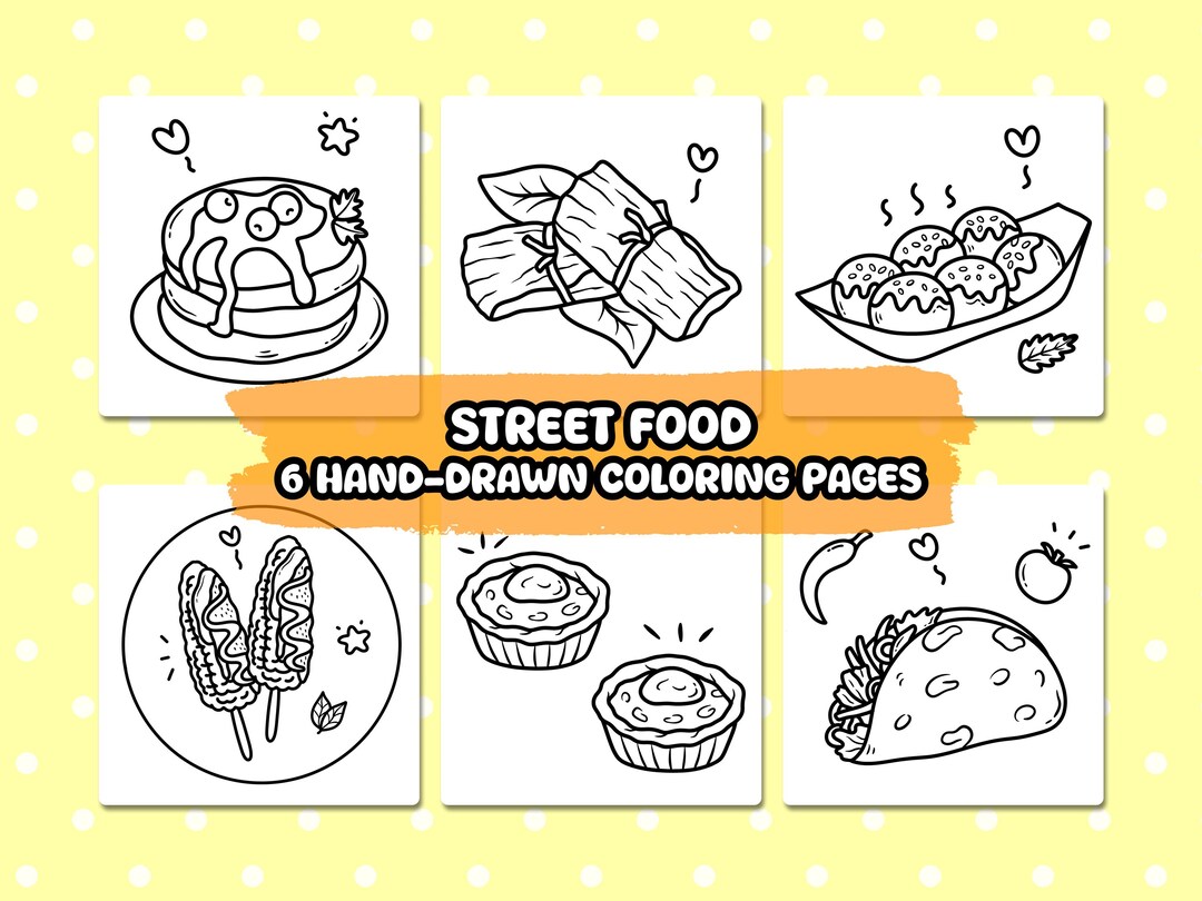 Street Food of the World (pack B) | 6 Kawaii Hand-drawn Coloring Pages ...