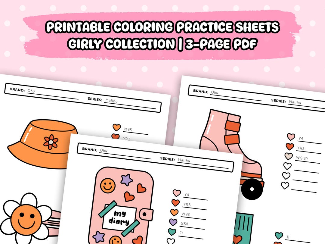 Printable Coloring Practice Worksheets PDF | girly Marker, Pencil, and ...