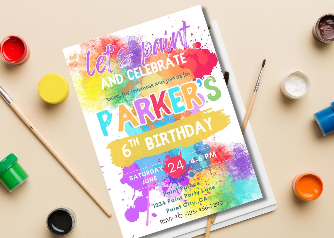 Editable Let's Paint & Celebrate Birthday Invitation, Paint Party ...