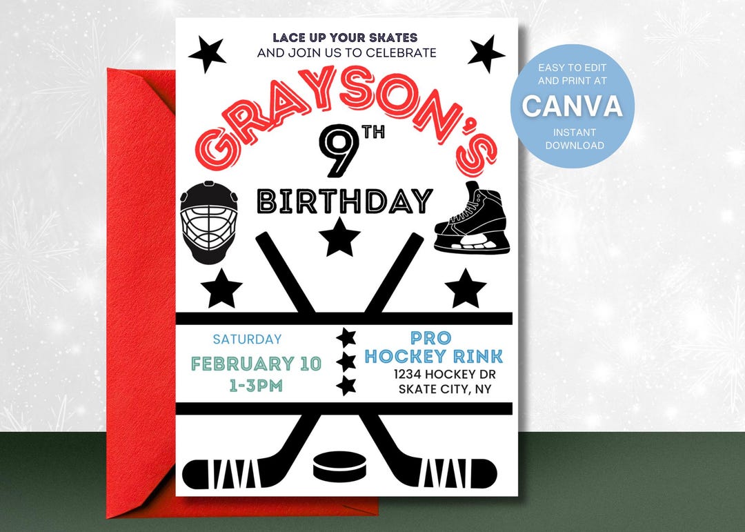 Editable Hockey Birthday Invitation, Skate Birthday Invitation, Any Age ...