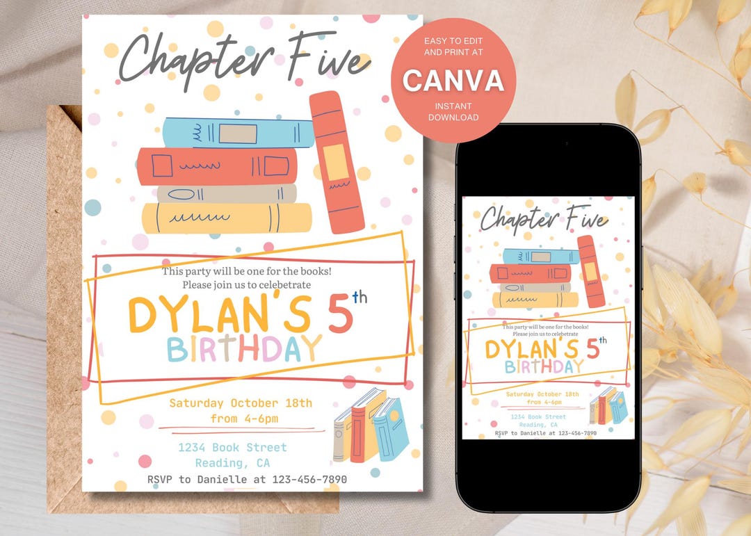 Editable Chapter Birthday Invitation, Book Invitation, Any Age Birthday ...