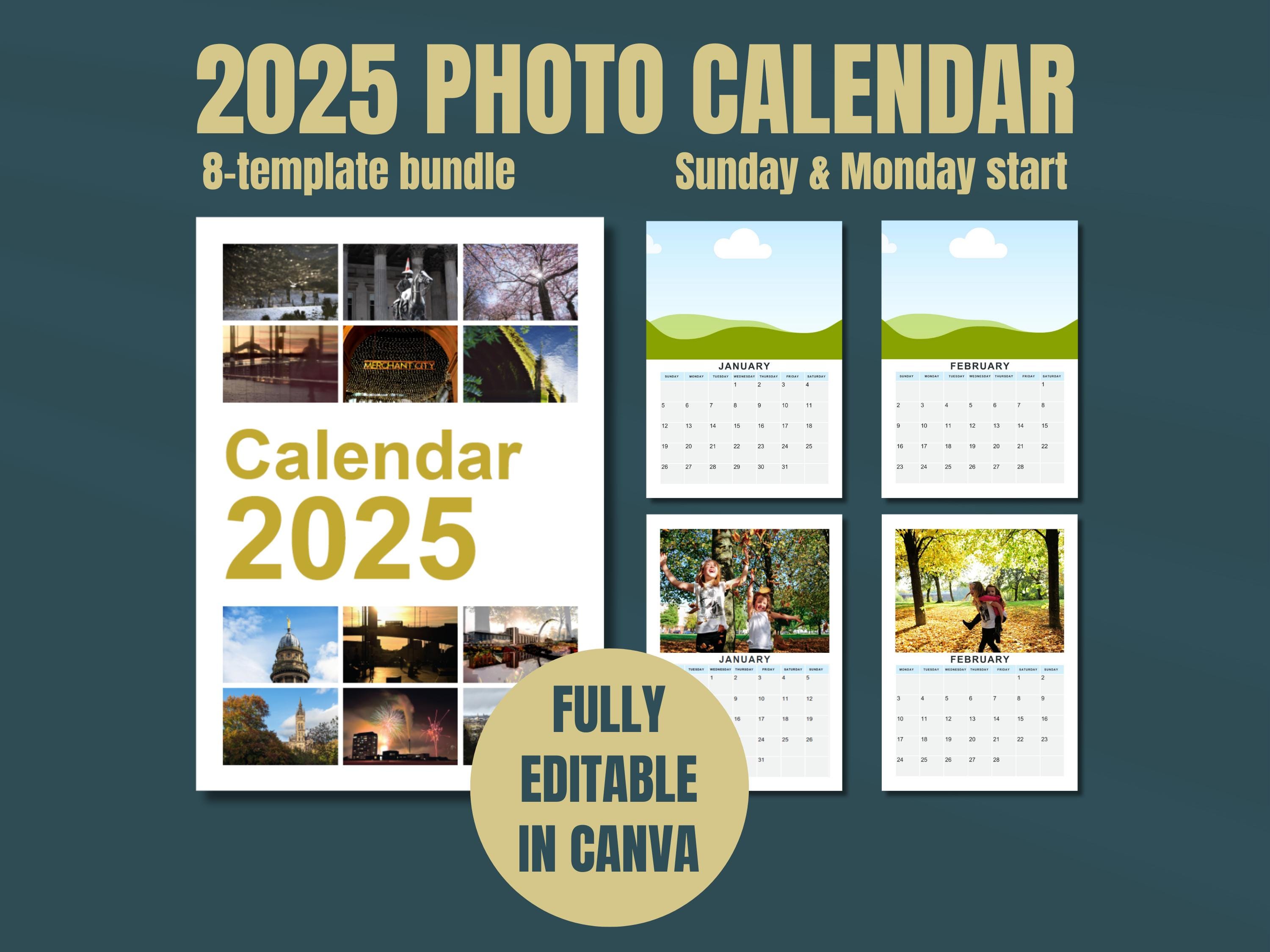 2025 Editable Photo Calendar Canva Template, A4/A3 Photo Wall Calendar ...