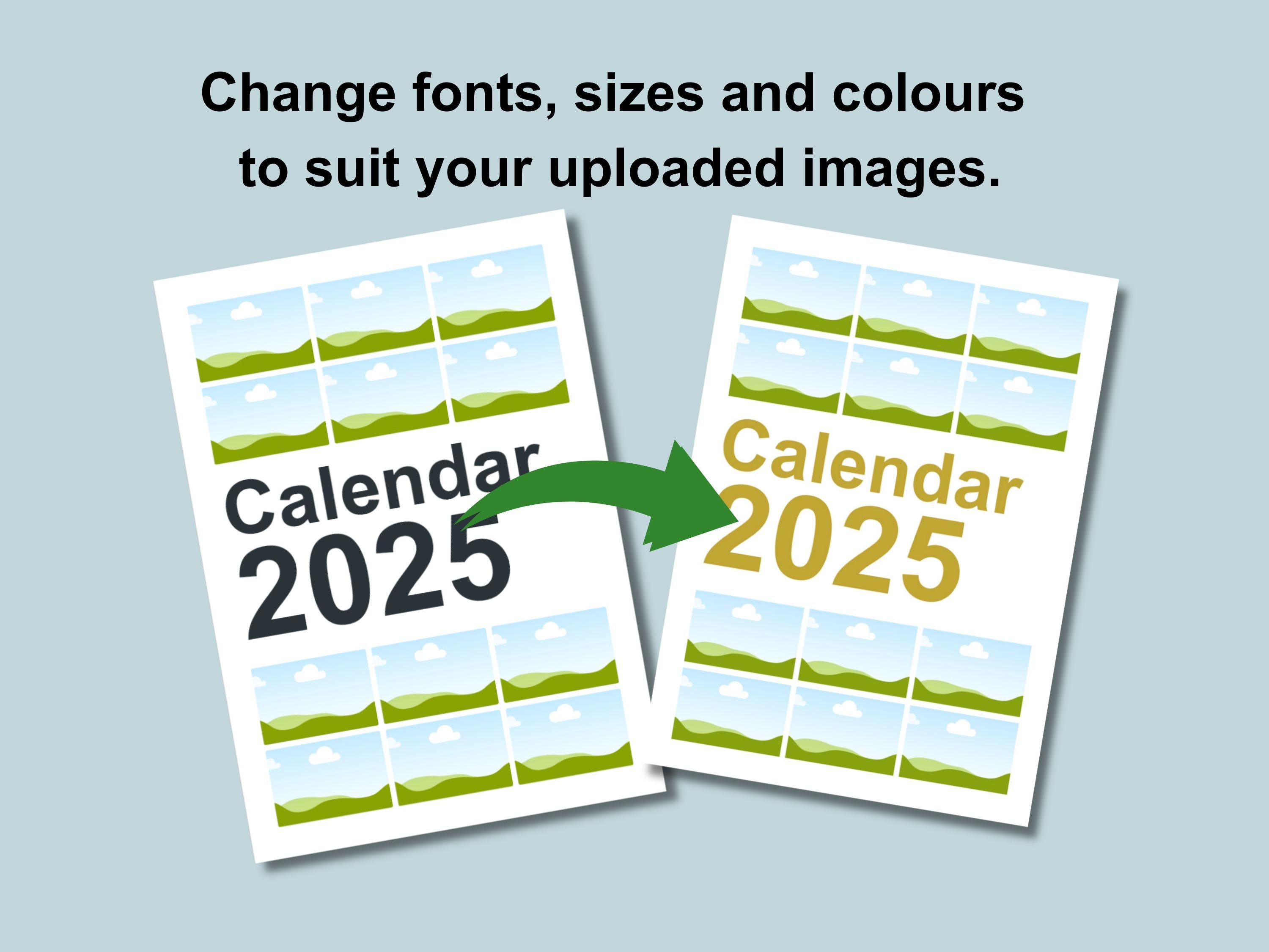 2025 Editable Photo Calendar Canva Template, A4/A3 Photo Wall Calendar ...