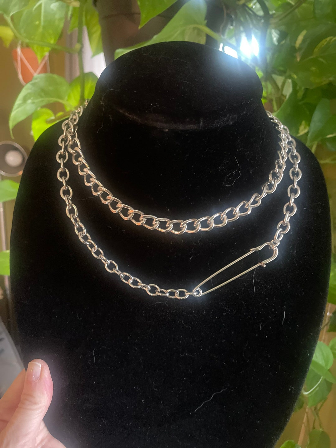 Double Chain Silver Safety Pin Necklace - Etsy