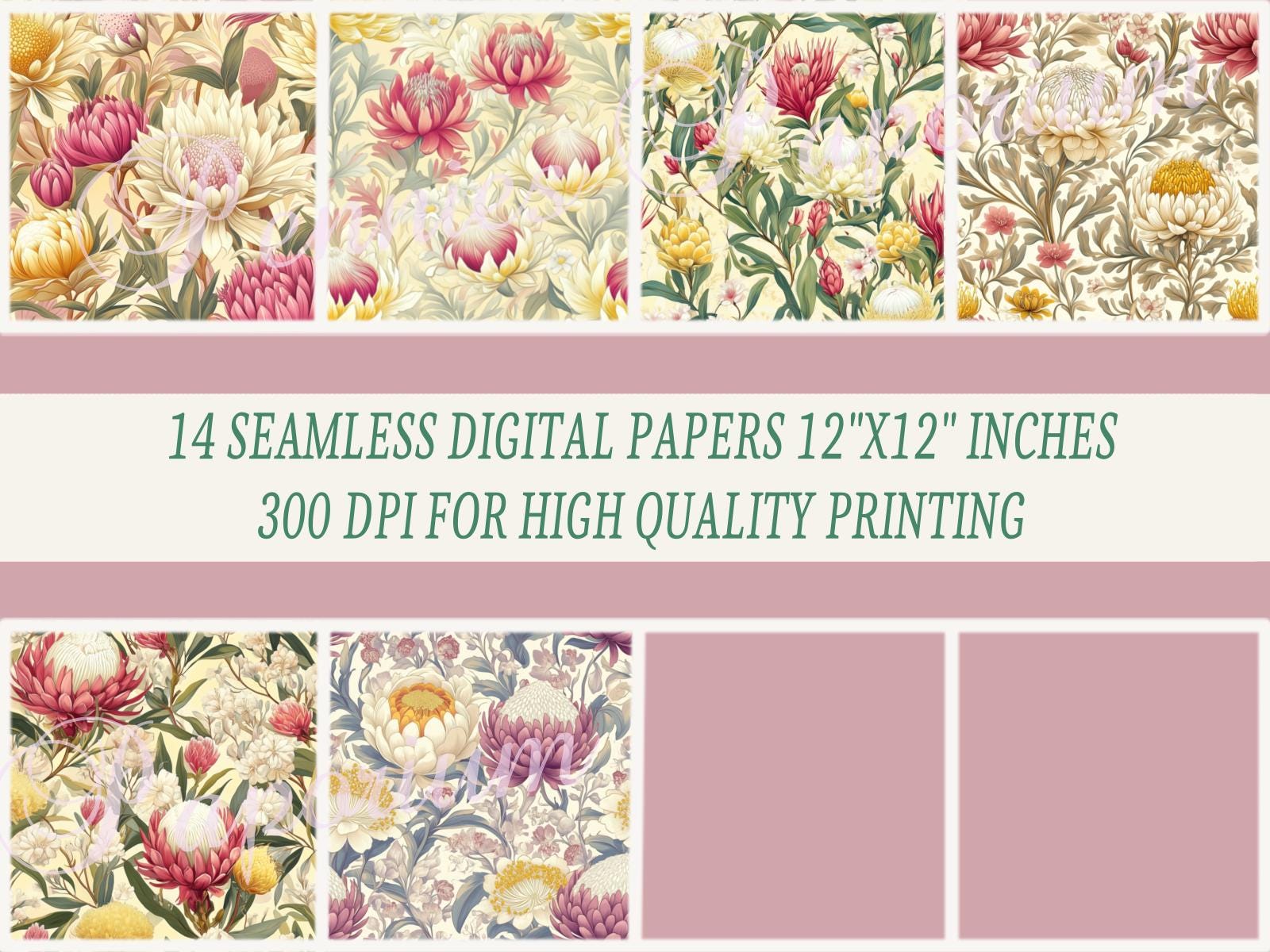 Australian Spring Inspired Seamless Digital Papers | Art Nouveau Floral ...