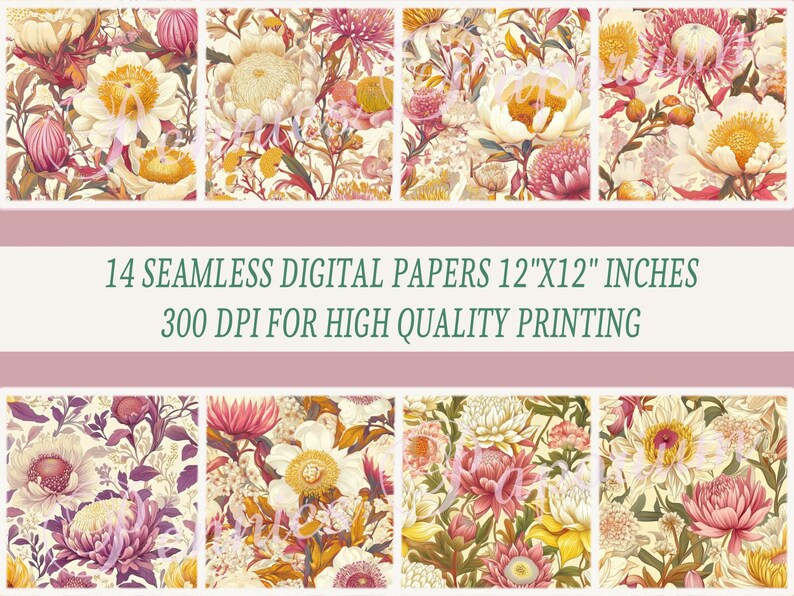 Australian Spring Inspired Seamless Digital Papers | Art Nouveau Floral ...