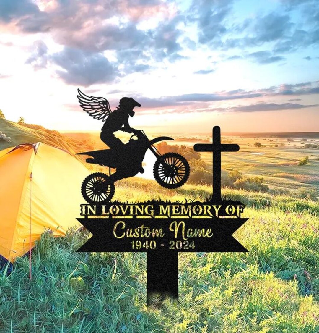 Motorcycle With Wings Metal Memorial Stake Custom Personalized Dirtbike ...