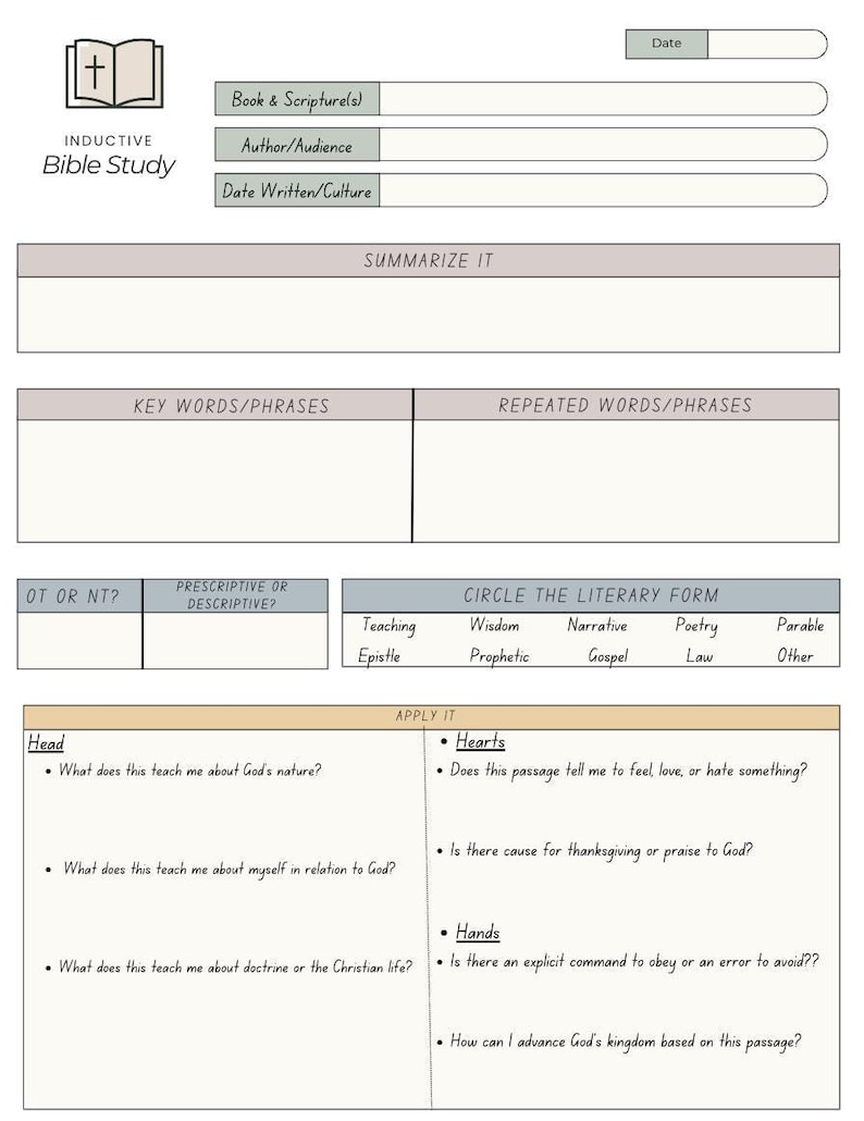 Bible Study and Sermon Notes Template - Inductive Bible Study - Etsy