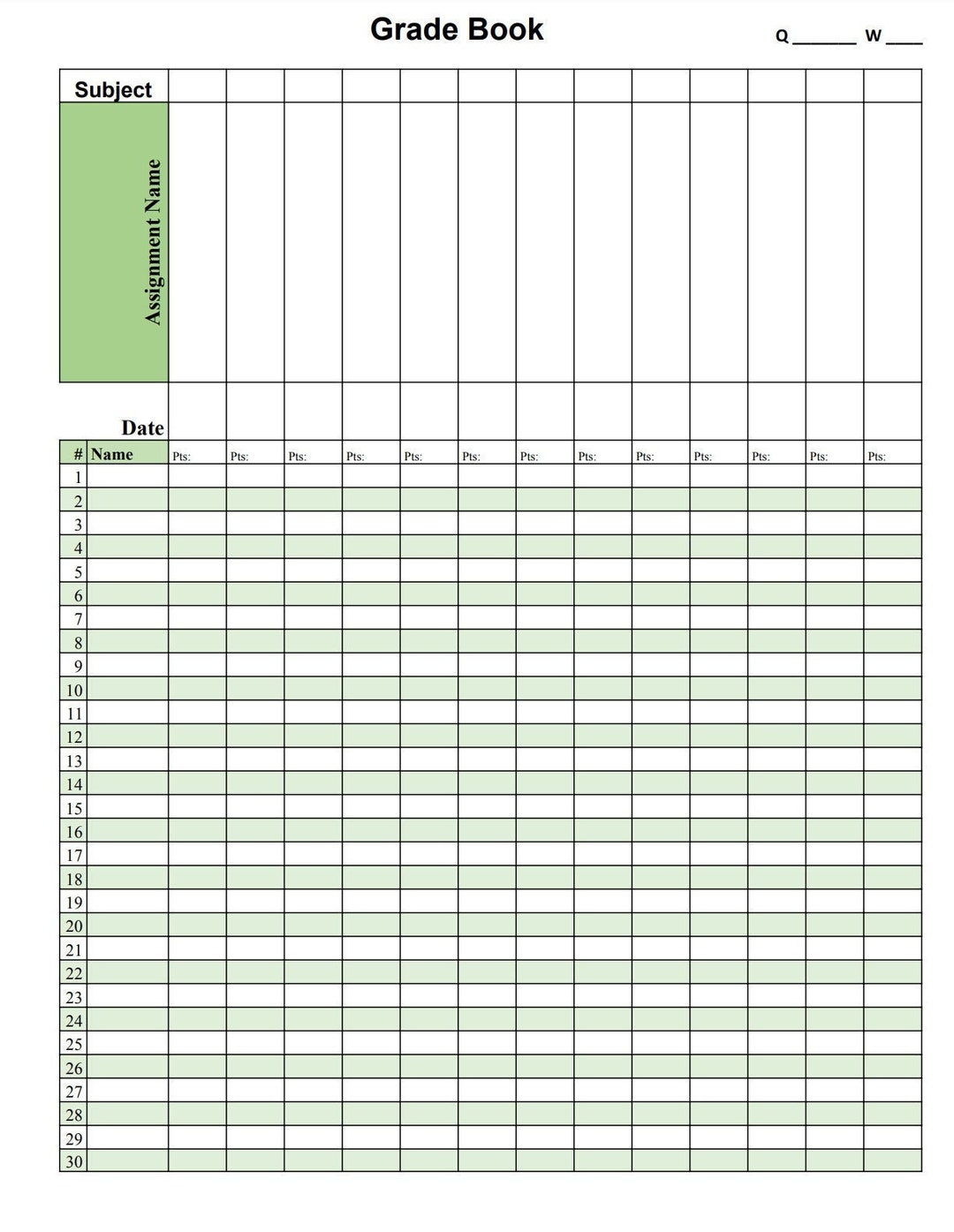 Gradebook Assignment Tracker | Teacher Resources - Etsy