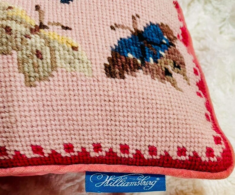 Colonial Williamsburg Needlepoint Pillow Butterflies 10 X 10 Pink ...
