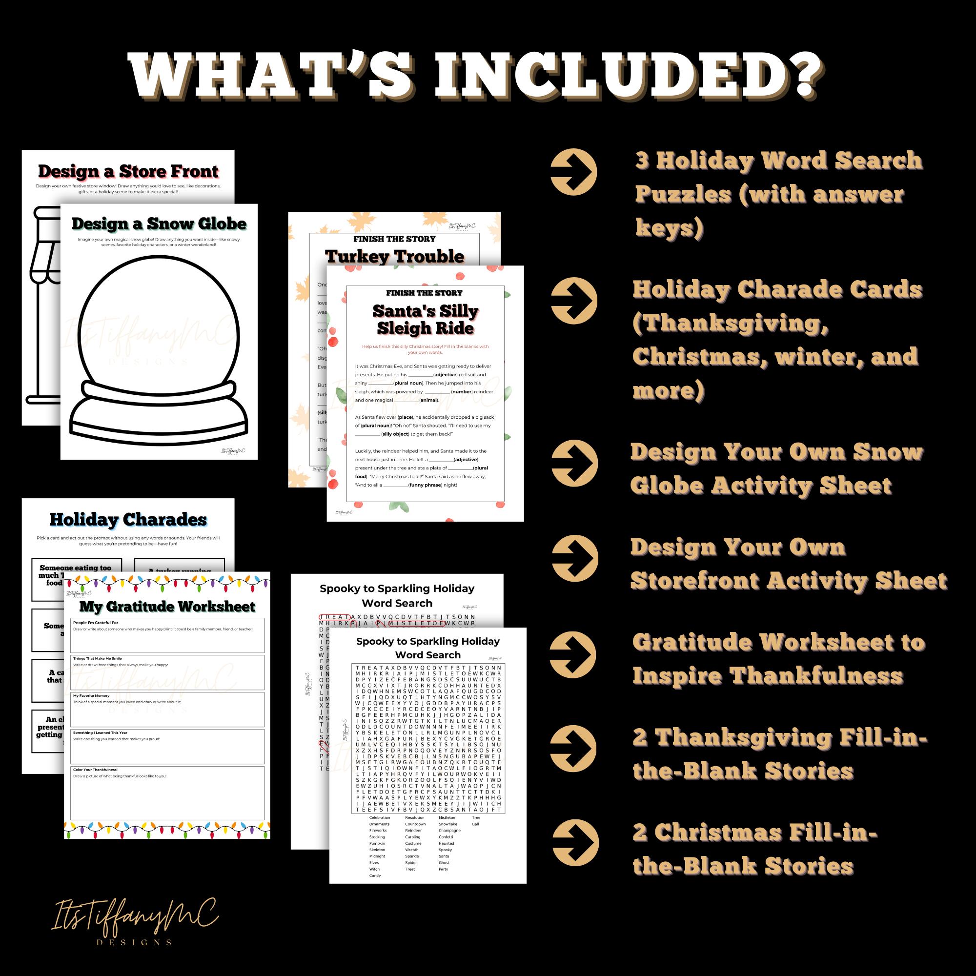 Holiday Printable Activity Pack, Fun Classroom and Home Activities ...