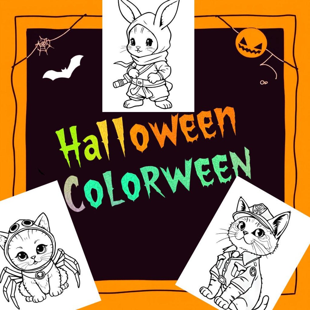 Halloween Coloring: Cute Pets Coloring Pages - Etsy