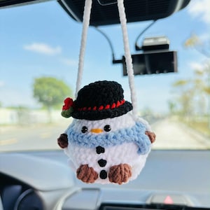 Crochet Christmas Car Ornament: Handmade Santa, Snowman, Penguin, Grin ...