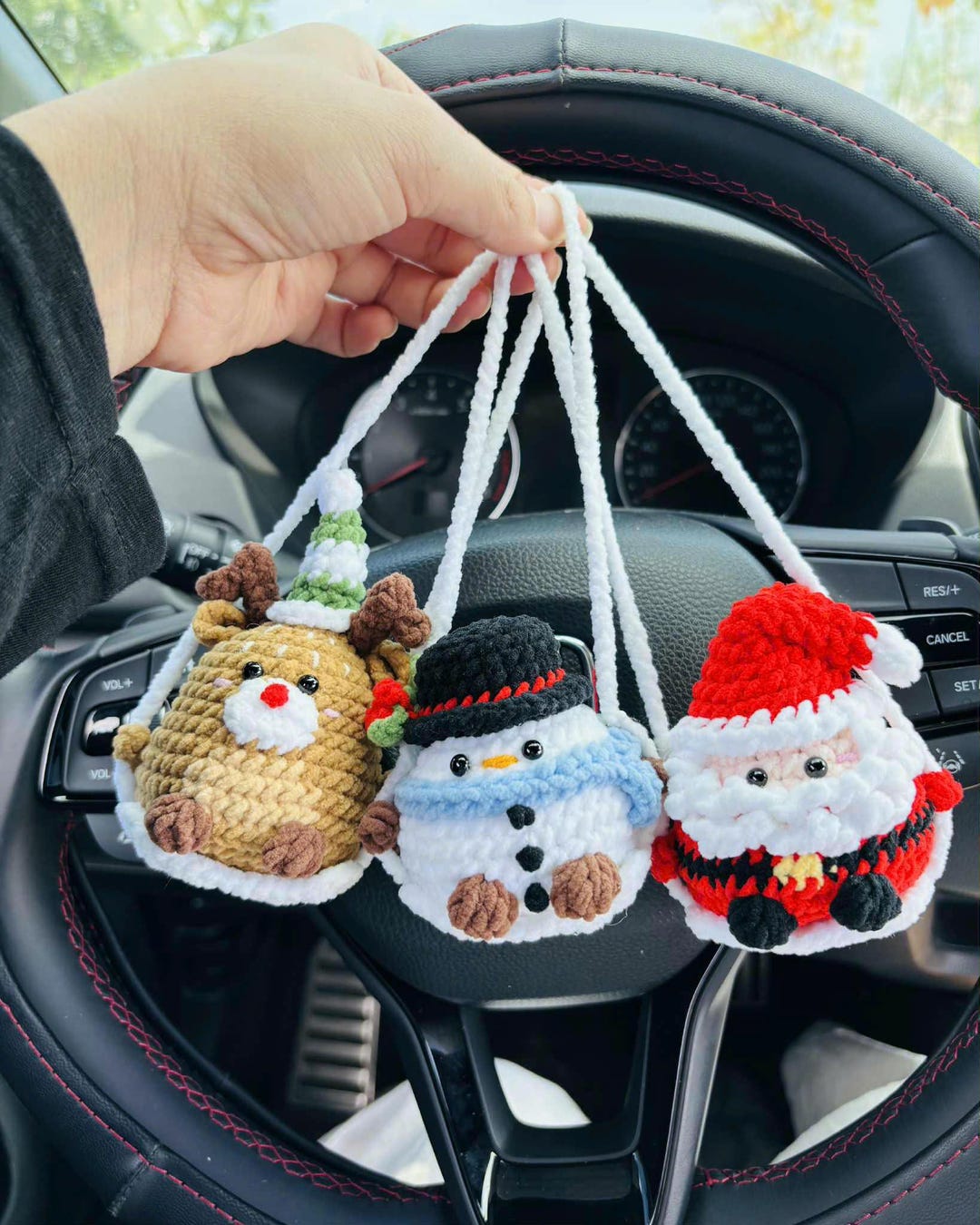 Crochet Christmas Car Ornament: Handmade Santa, Snowman, Penguin, Grin ...