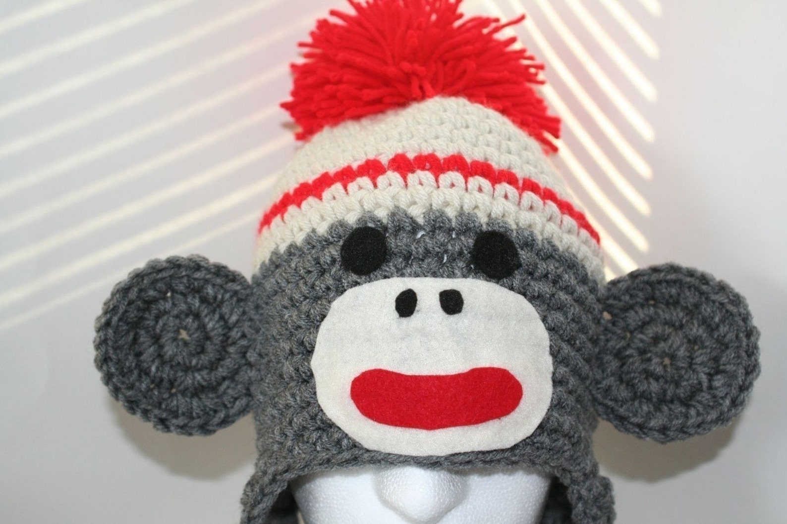 Sock Monkey Hat With a Flat Face Unique Handmade Character - Etsy