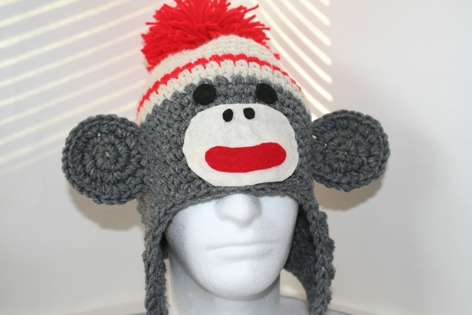 Sock Monkey Hat With a Flat Face Unique Handmade Character - Etsy