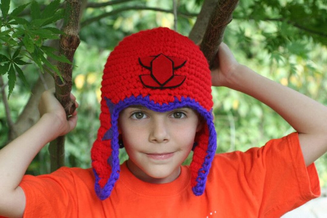 Crocheted Helmet Hat: Red & Purple Magneto Inspired Costume - Etsy