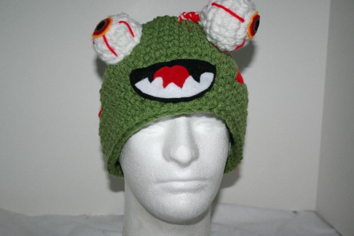 Green Zombie Hat - Handmade Crocheted Hat With Dangling Eye You Pick ...