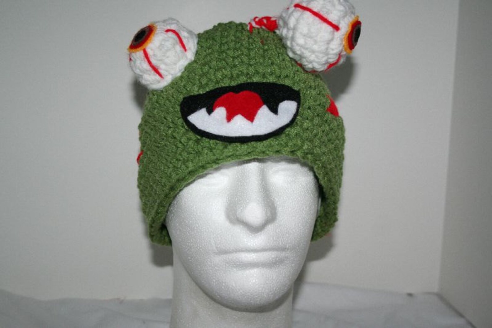 Green Zombie Hat Handmade Crocheted Hat With Dangling Eye - Etsy