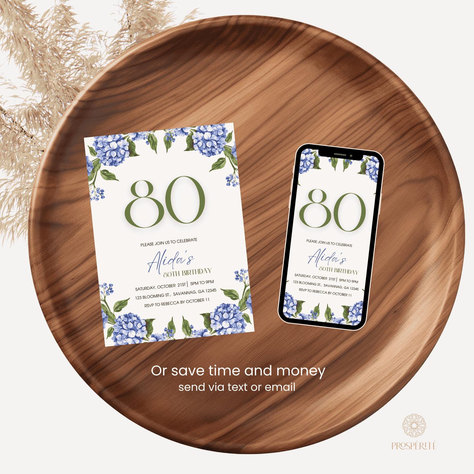 Floral 80th Birthday Invitation Template | Editable (digital Download ...