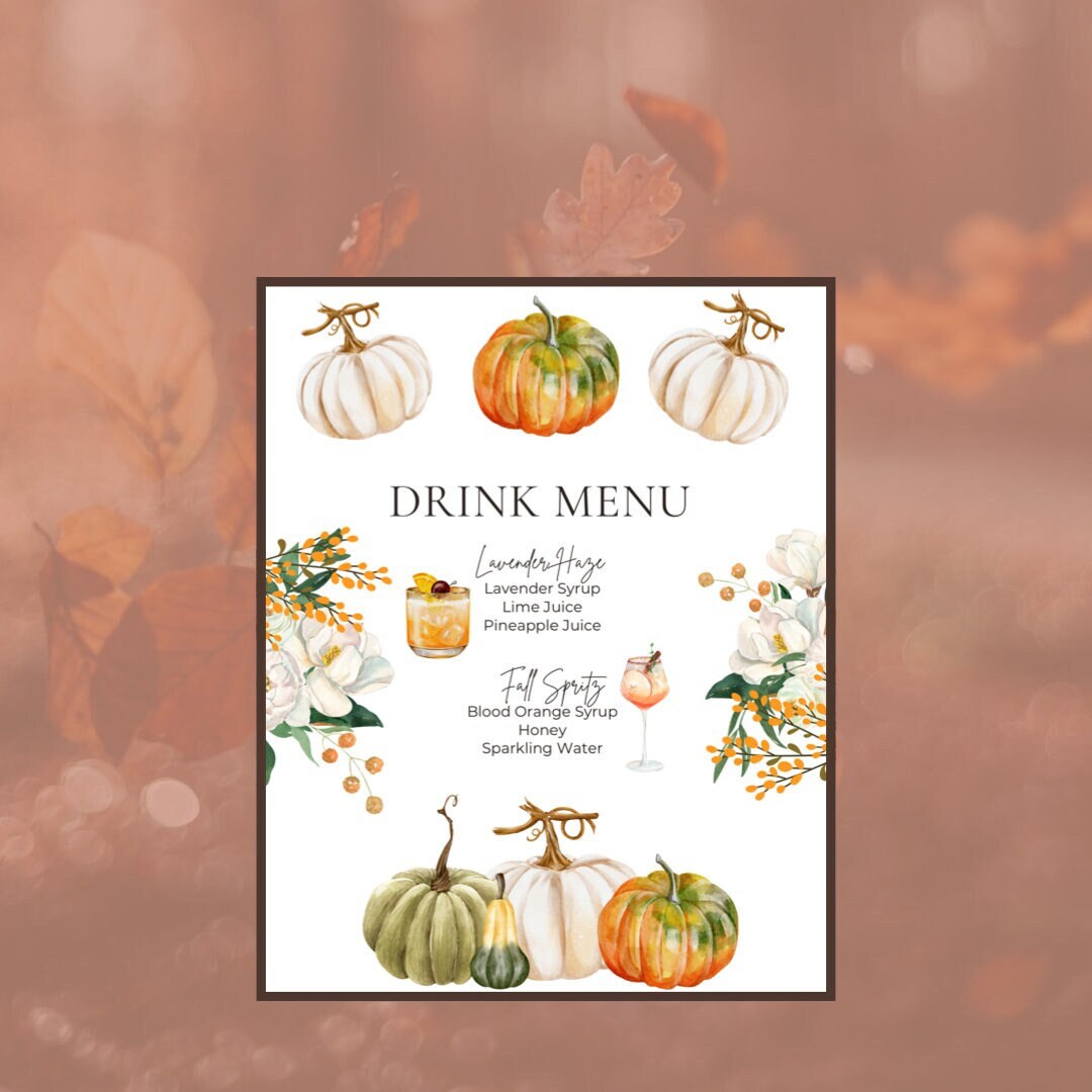 Editable Fall Bar Menu, Signature Drink Menu - Etsy
