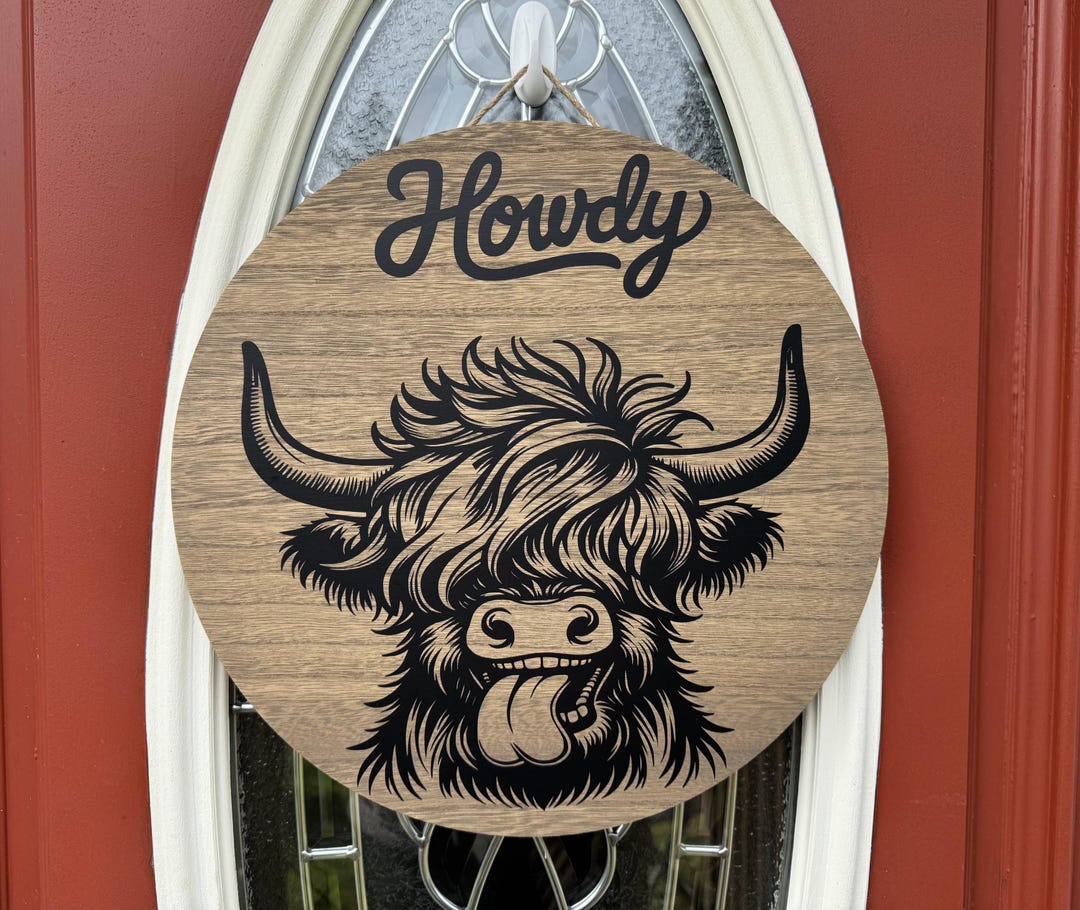 Wooden Door Sign, Howdy Home Decor, Entry Way Decoration, Highland Cow ...