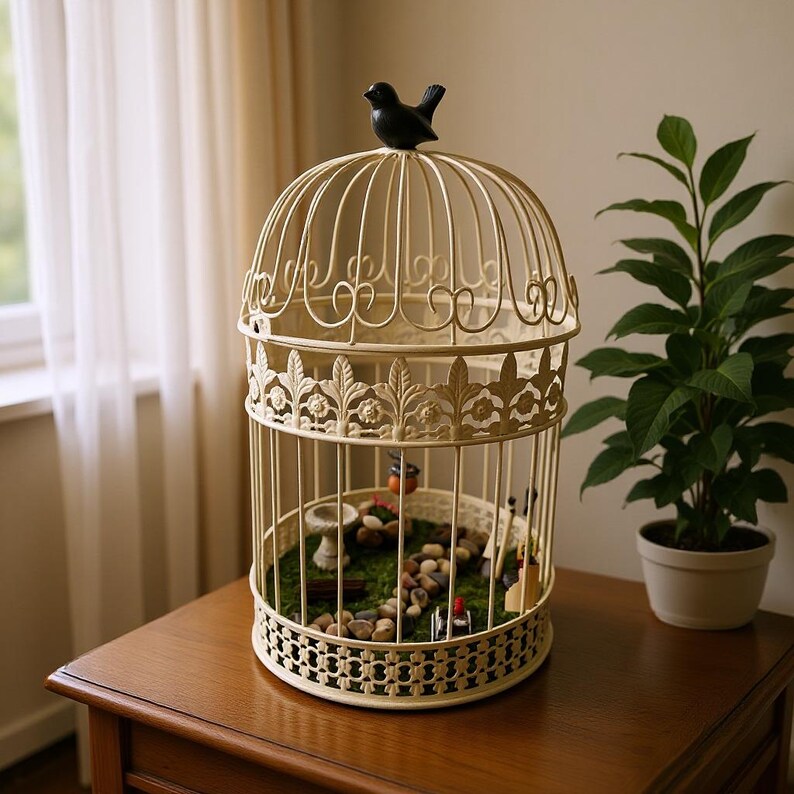 Garden Birdcage Decor, Miniature Display, Outdoor Accent, Flower Bed ...
