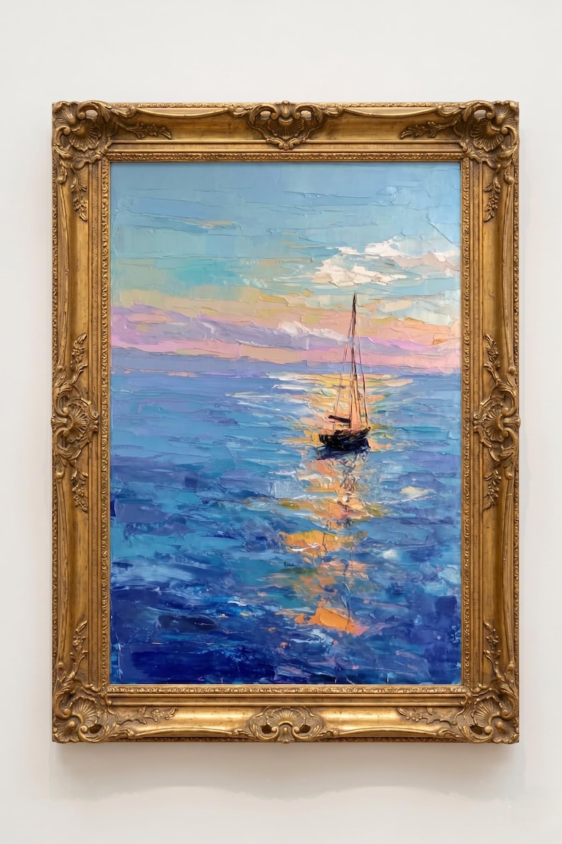 Sailing Boat Sunset Oil Painting Sailboat Original Impasto Artwork ...
