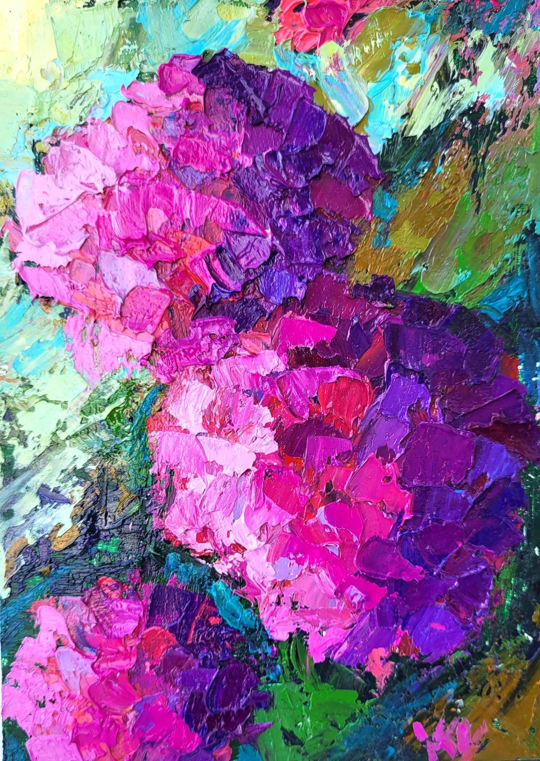 Hydrangea Oil Painting Original Art Impasto Abstract Flower Artwork ...