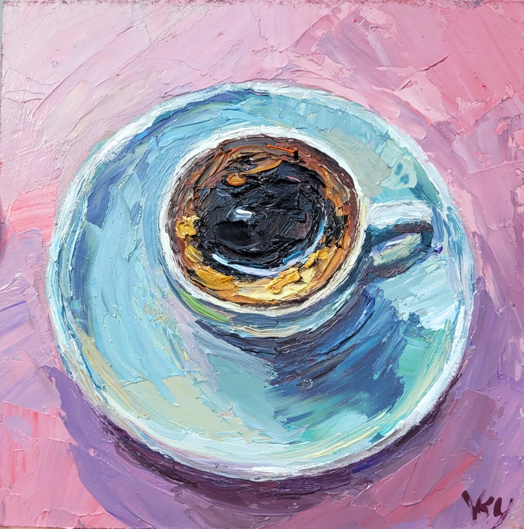 Coffee Cup Painting Kitchen Wall Decor Original Art Impasto Oil ...