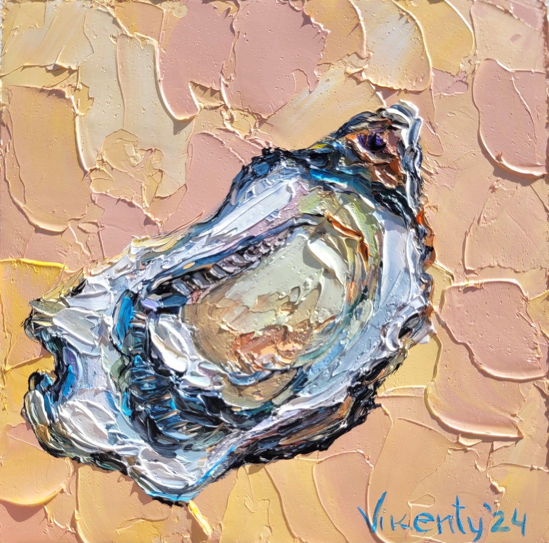 Oyster Painting Shell Original Art Impasto Oil Painting 6x6 Seafood Art ...