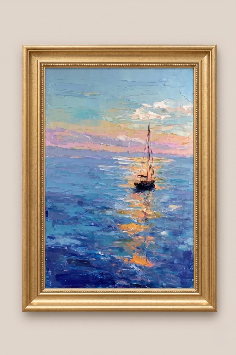 Sailing Boat Sunset Oil Painting Sailboat Original Impasto Artwork ...