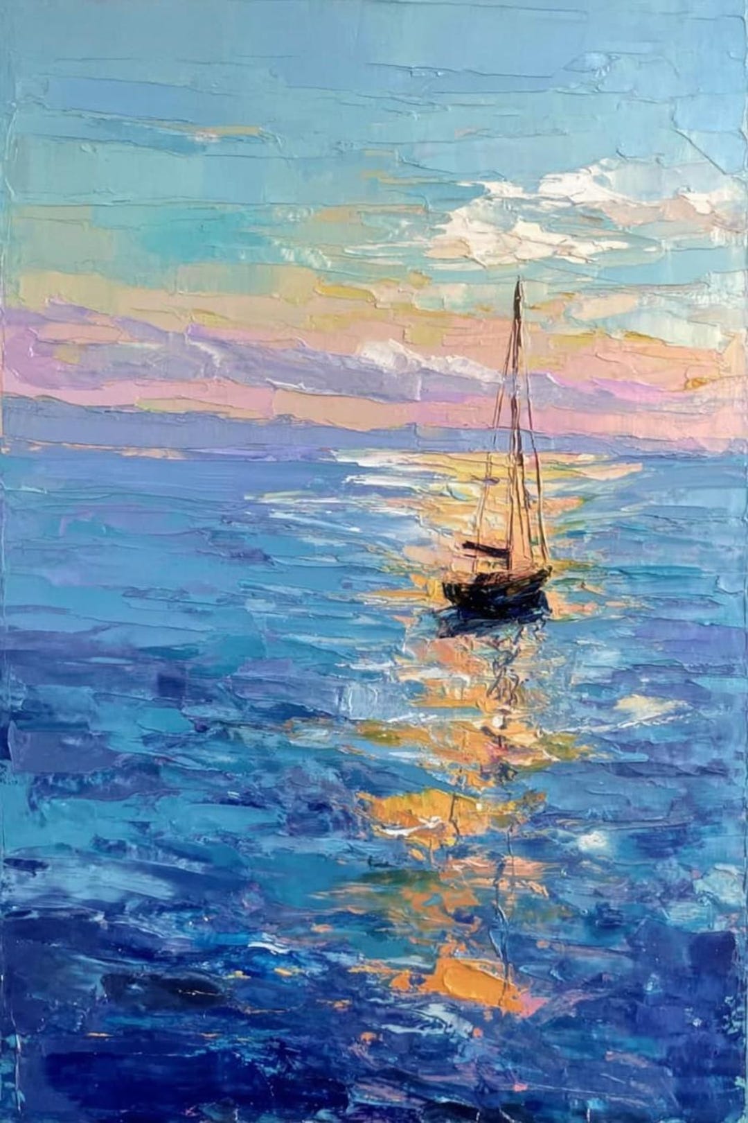 Sailing Boat Sunset Oil Painting Sailboat Original Impasto Artwork ...