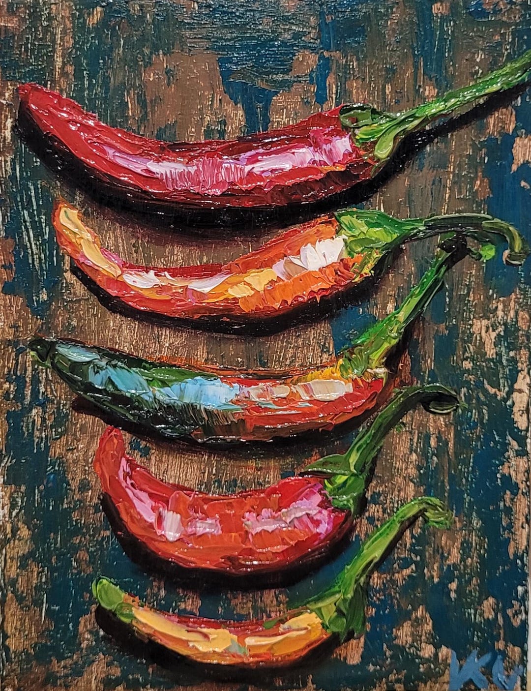 Chili Pepper Oil Painting Original Art Kitchen Still Life Food Artwork ...