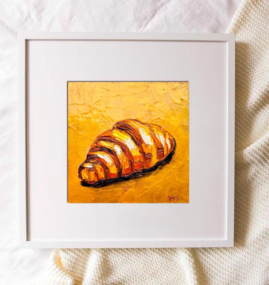 Croissant Painting Kitchen Wall Art Original Impasto Oil Painting 6x6 ...