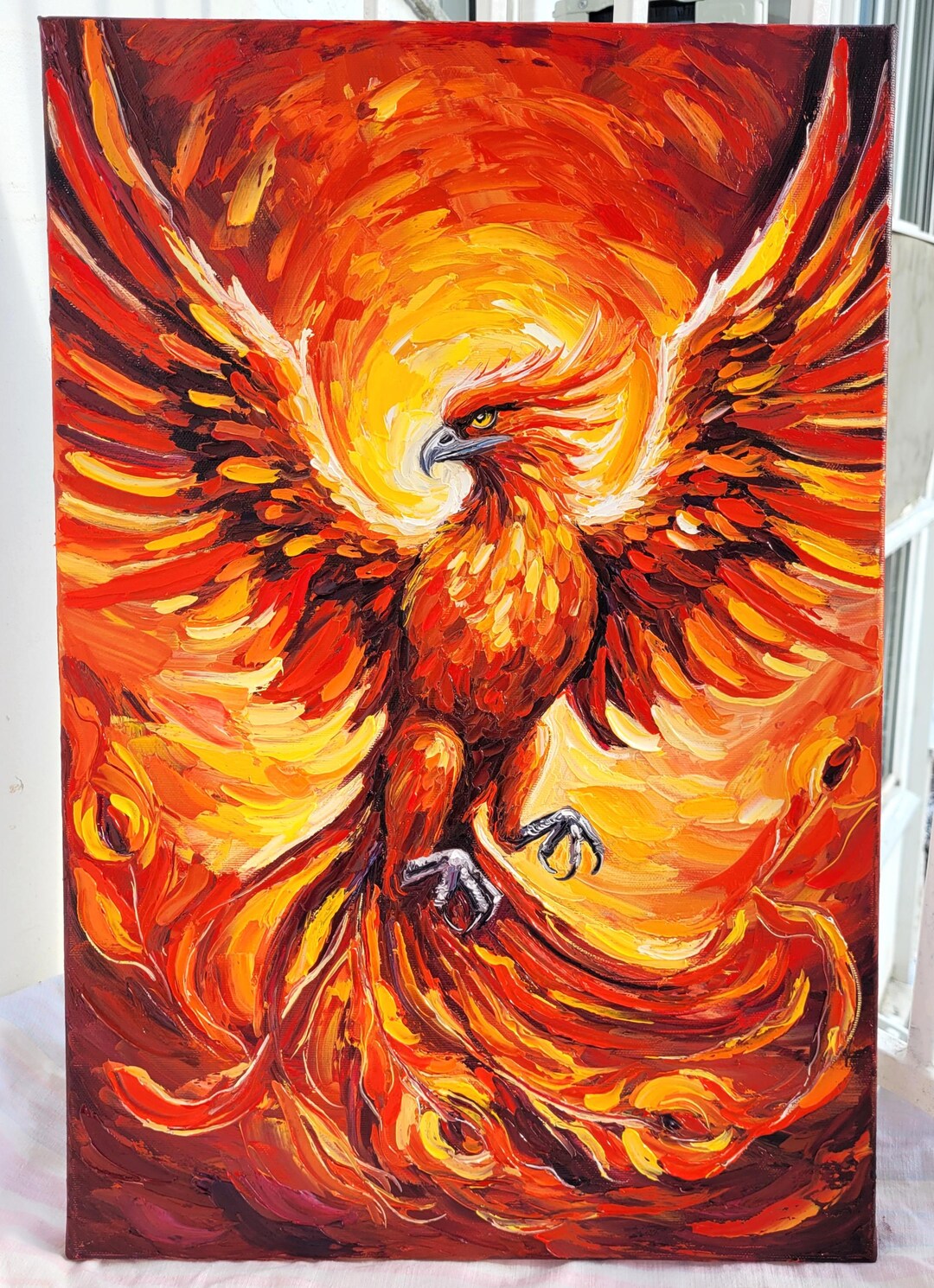 Phoenix Oil Painting Canvas Original Art Spiritual Fire Bird Animal Art ...
