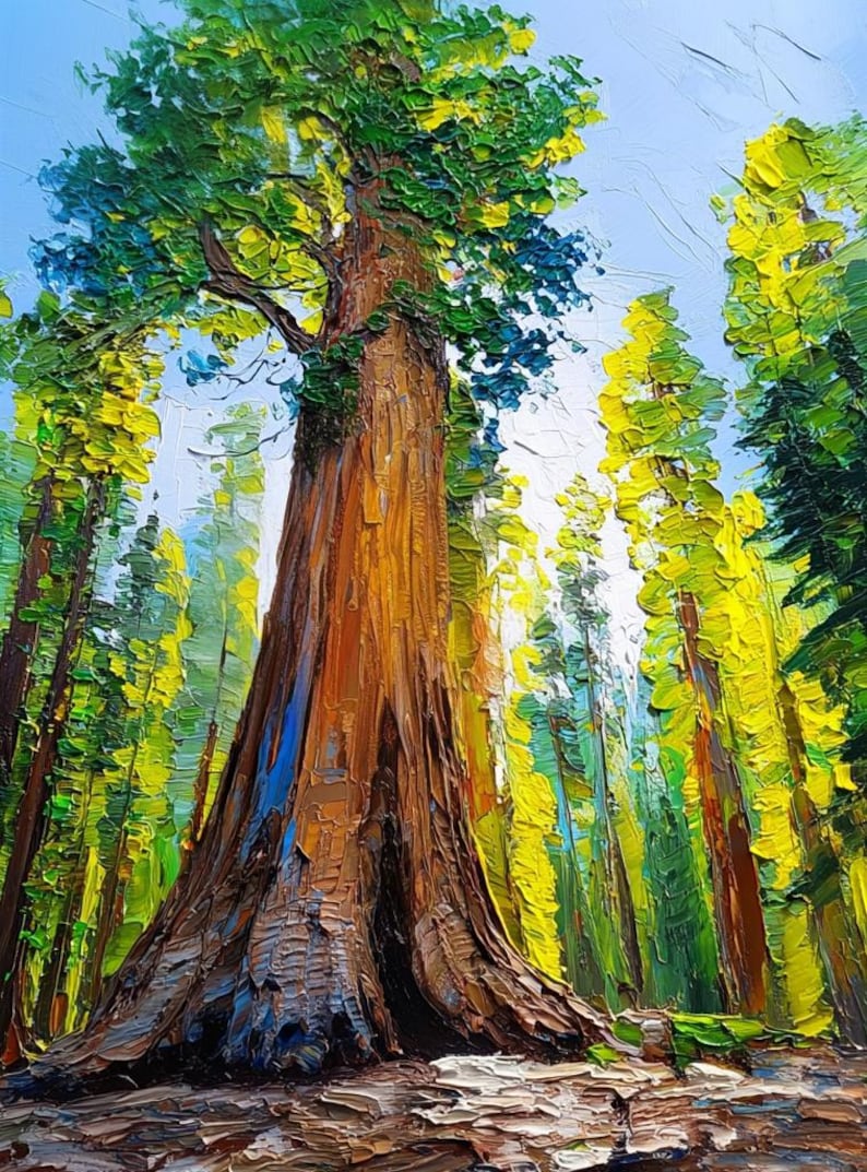 Giant Sequoia Oil Painting Original Impasto Artwork Yosemite National ...