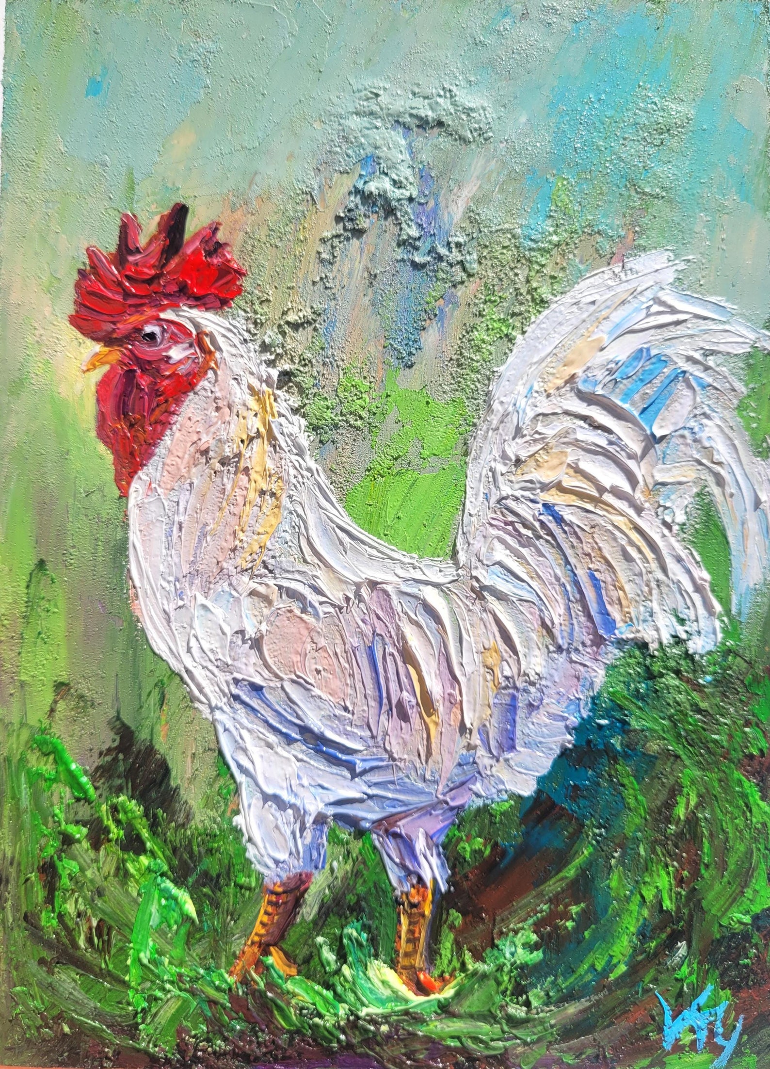 Rooster Oil Painting Impasto Original Art Farmhouse Kitchen Artwork by ...
