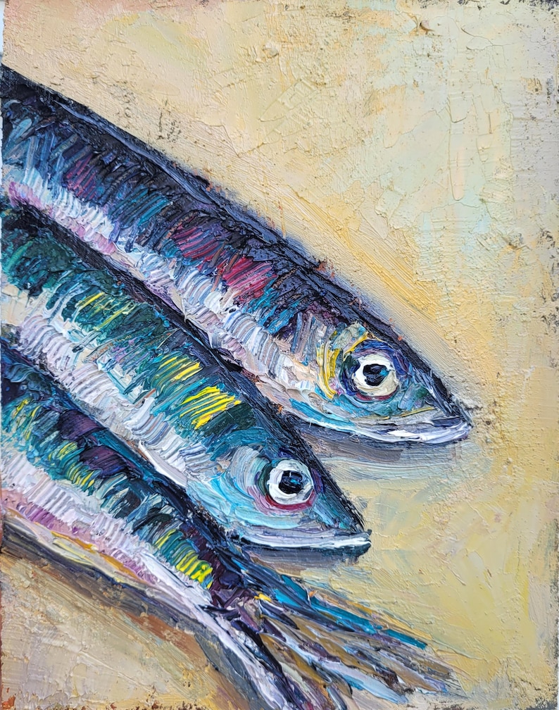 Sardine Painting Fish Painting Original Impasto Oil Painting 7x9 Food ...