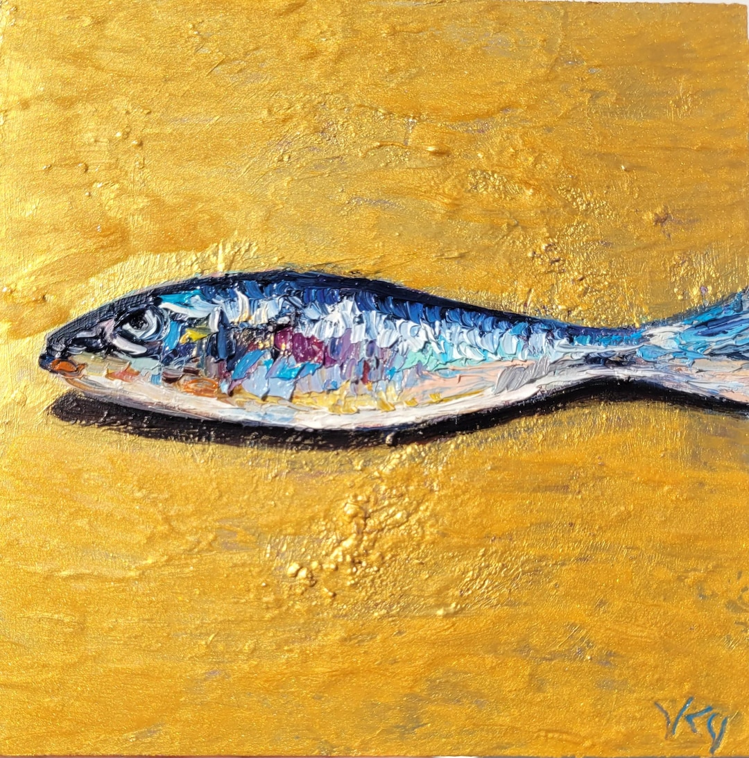 Sardine Painting Fish Original Art Animal Impasto Oil Painting Food ...