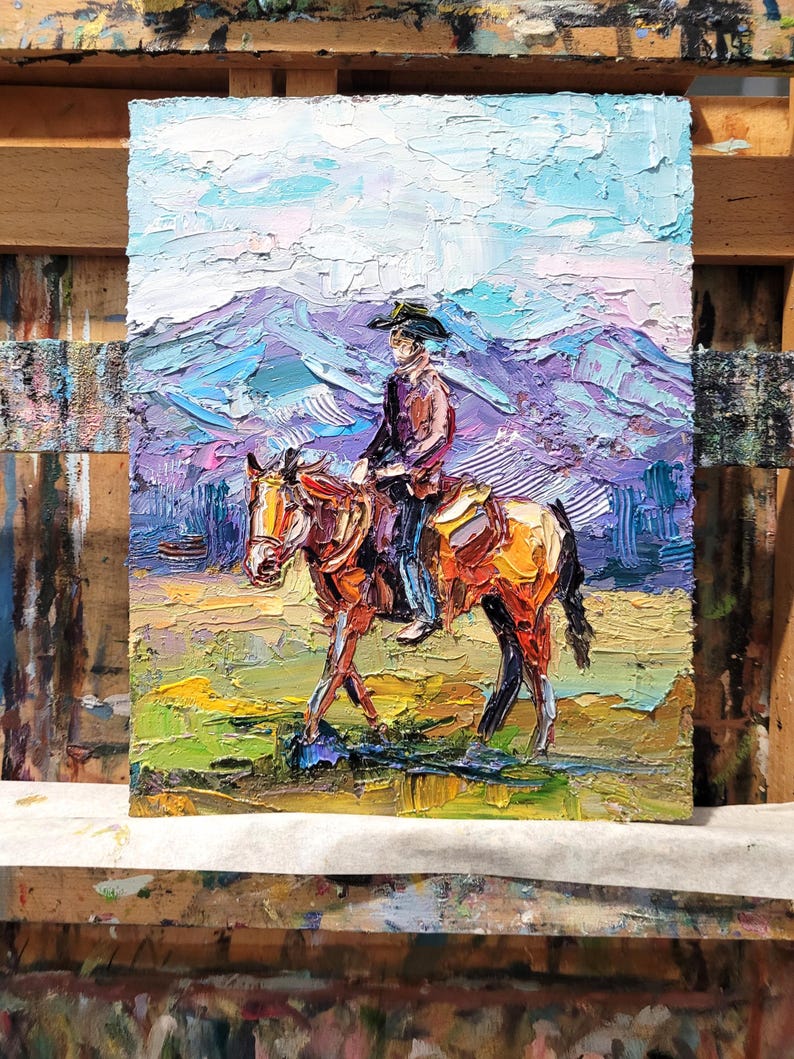 Texas Cowboy Horse Original Oil Painting Impasto 7x9 Western Country ...